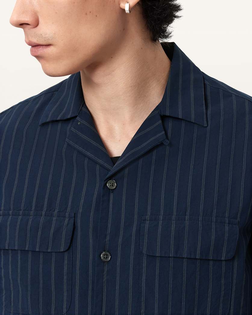 Stanley Striped Long Sleeve Shirt NAVY BLUE | ALLSAINTS FR